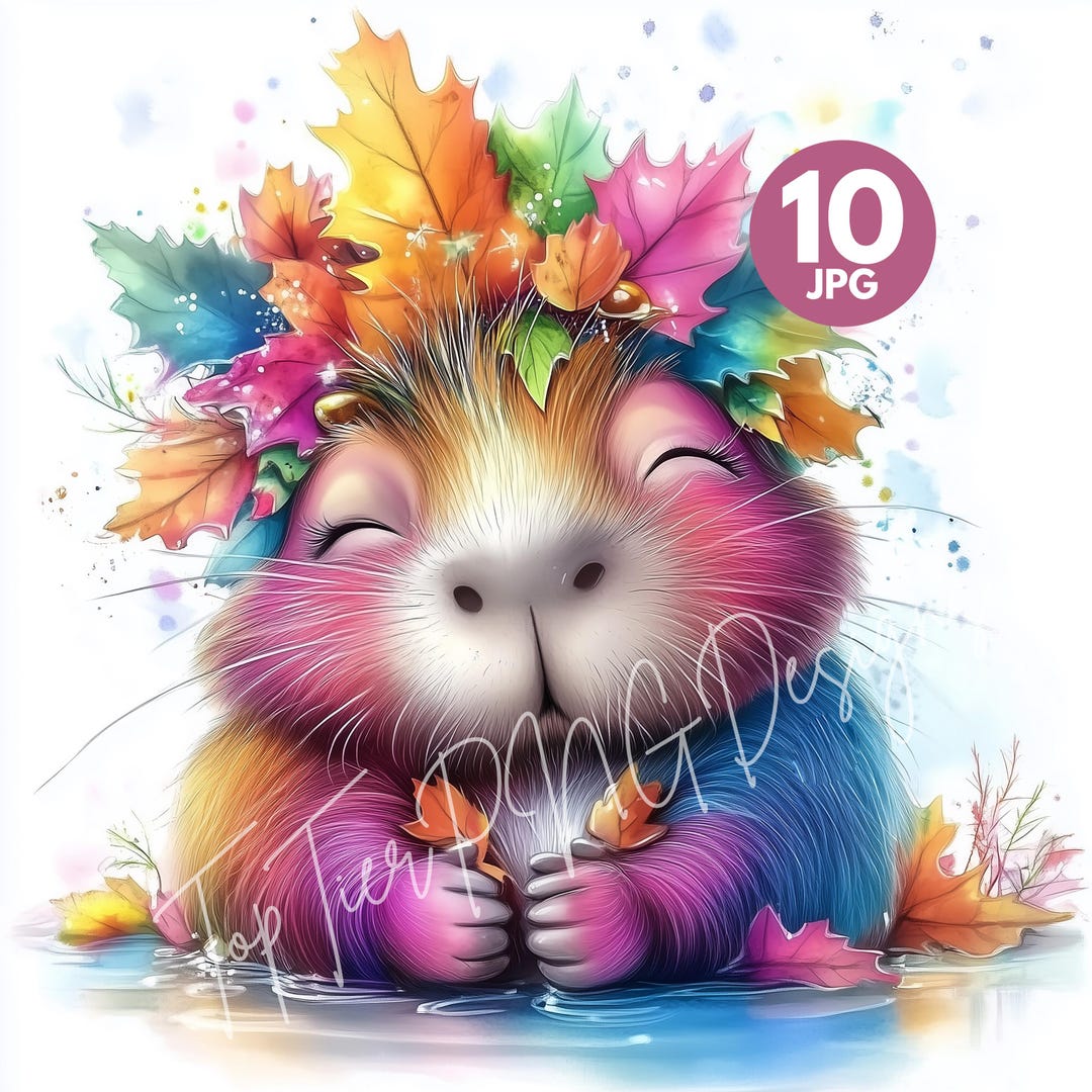10 Cute Autumn Capybara Clipart, Watercolor Clipart JPG, Card Making ...