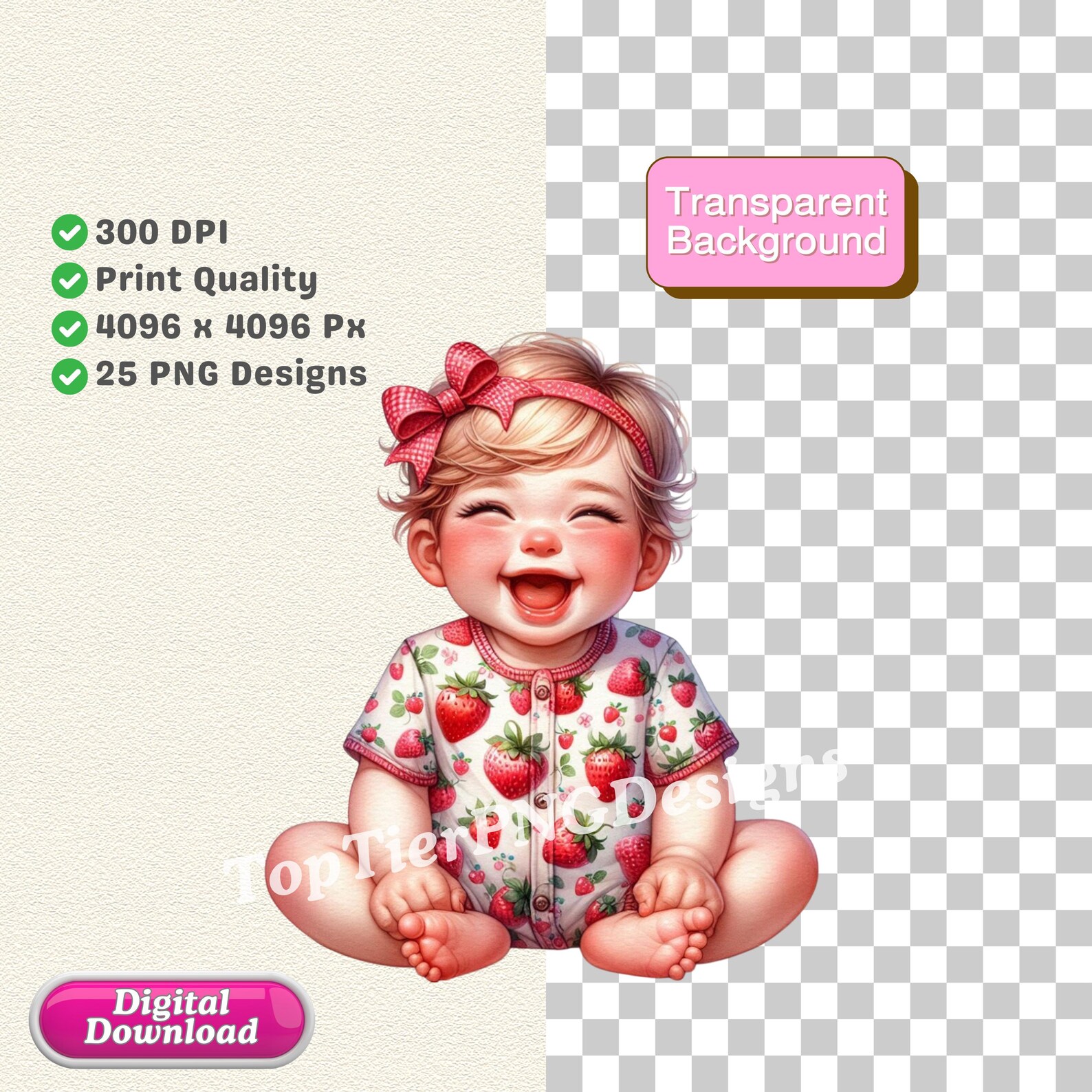 Strawberry Baby Girl Clipart, Watercolor Strawberry Clipart, Cute ...