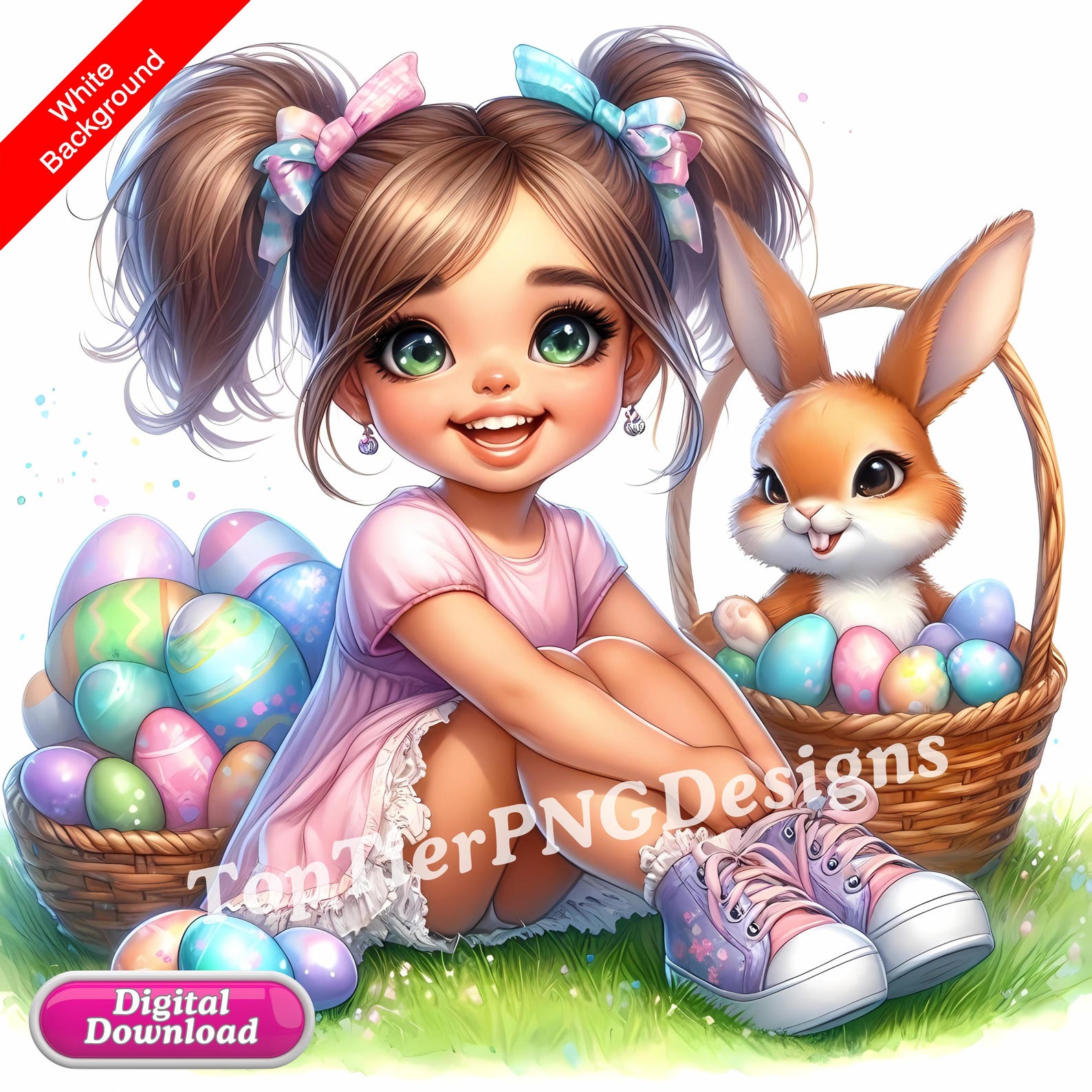 Cute Easter Little Girls Clipart, Black Girl Easter Clipart, Kawaii ...