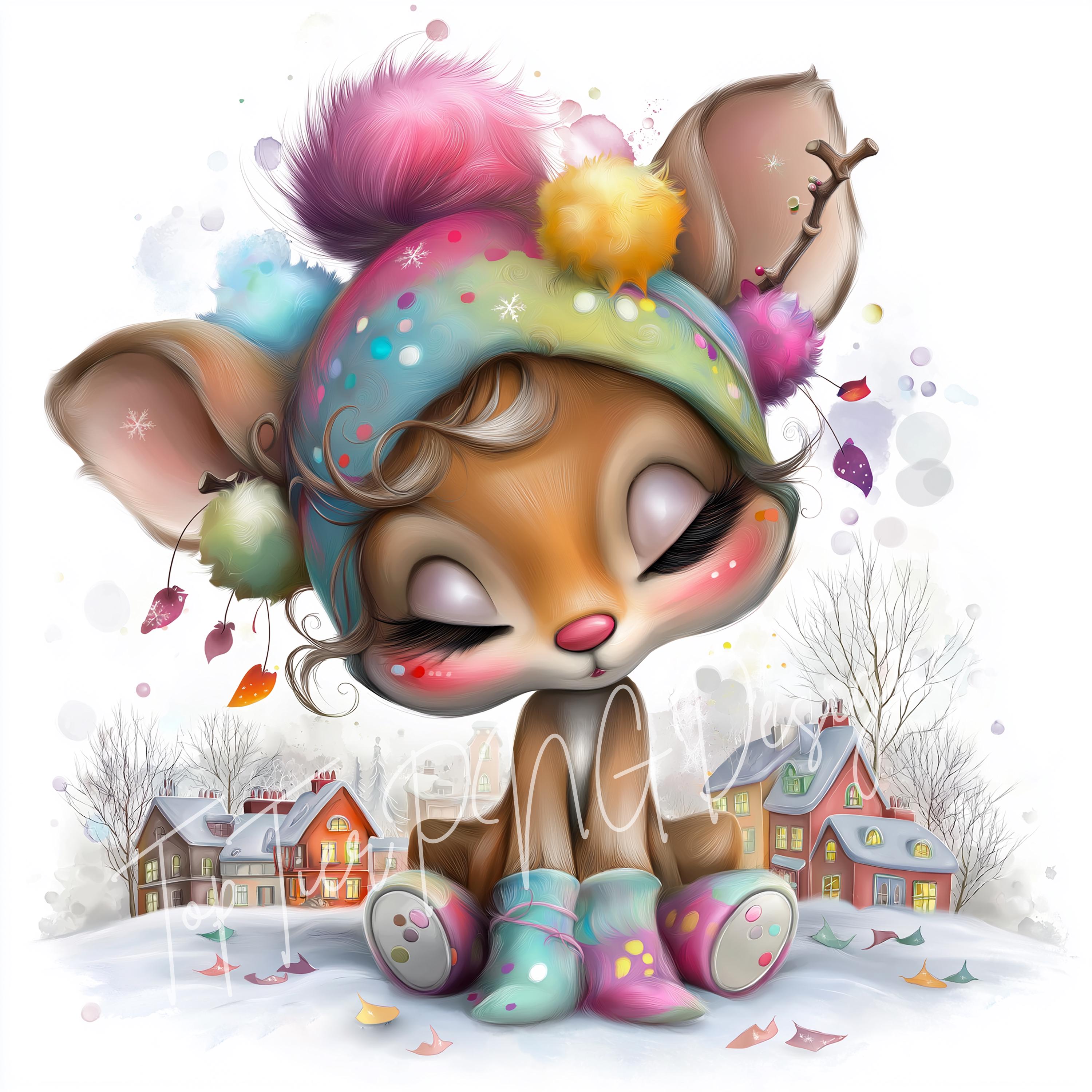 10 Whimsical Reindeer Clipart, Cute Christmas Deer JPG, Pastel Winter ...