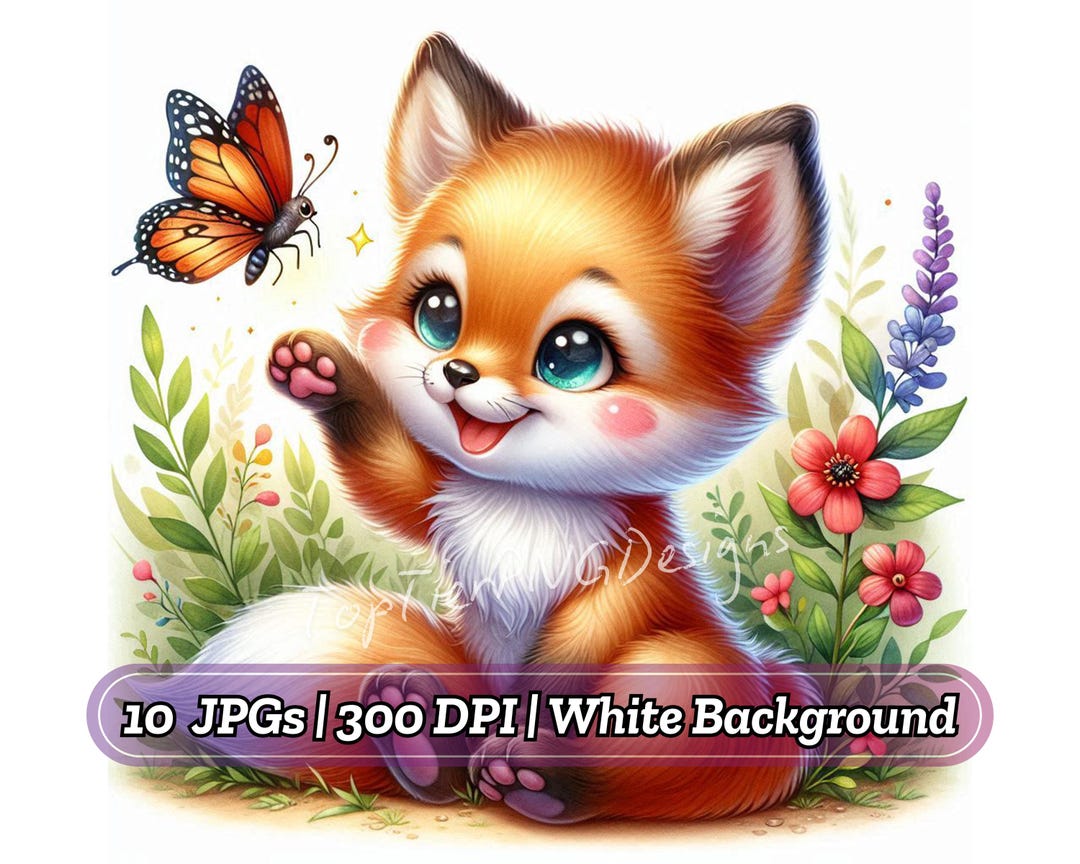 Fox and Butterfly Clipart Bundle, Watercolor Fox and Butterfly Clipart ...