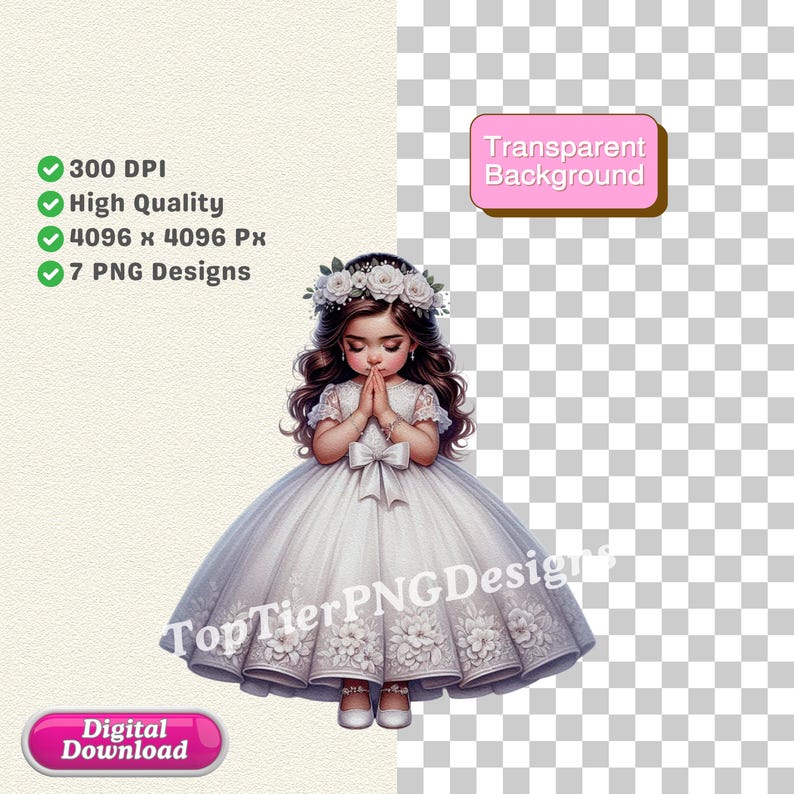 First Communion Girl Clipart, Floral Crown First Communion Clipart ...