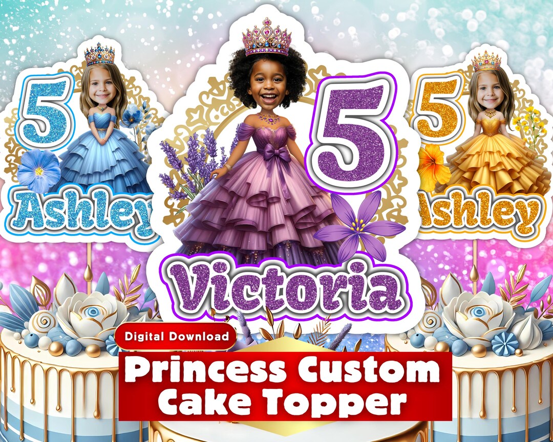 Personalized Princess Cake Topper, Customizable Birthday Cake Topper ...