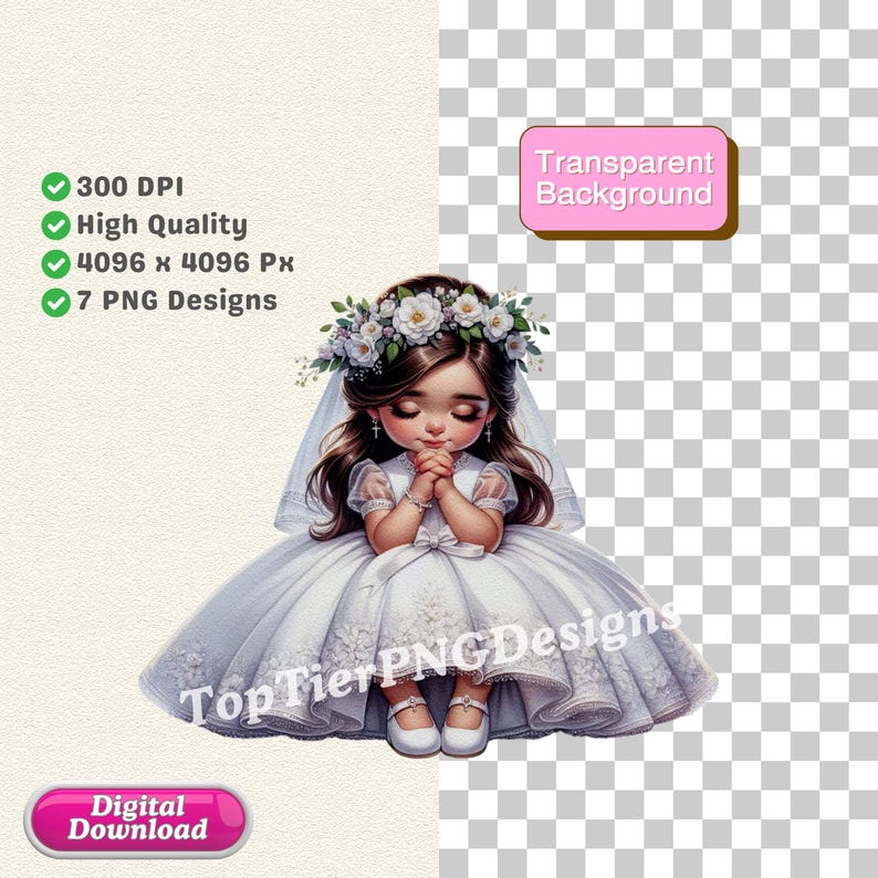 First Communion Girl Clipart, Floral Crown First Communion Clipart ...