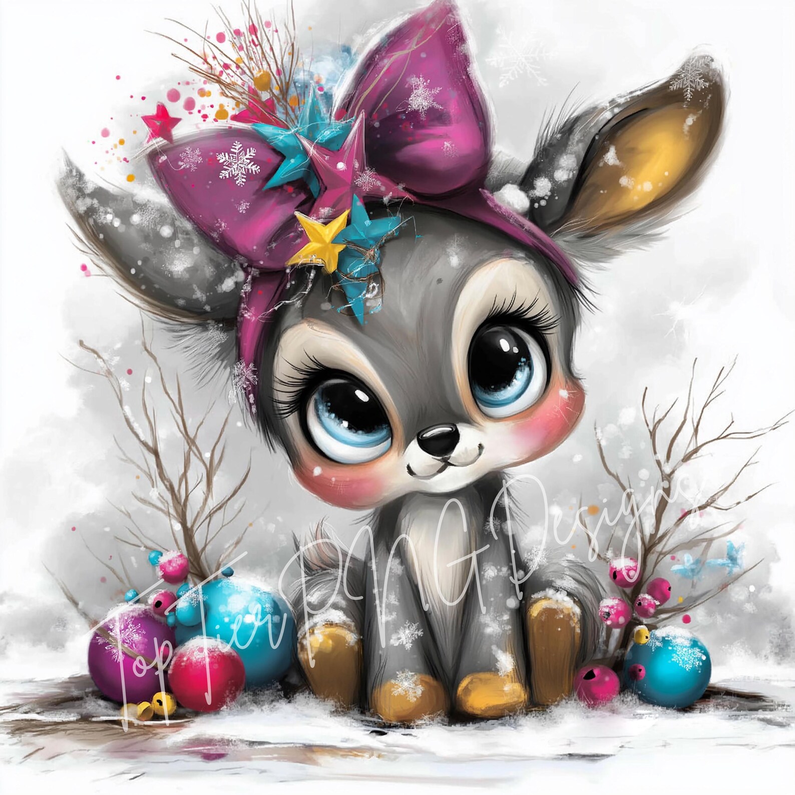 10 Whimsical Reindeer Clipart, Cute Christmas Deer JPG, Pastel Winter ...