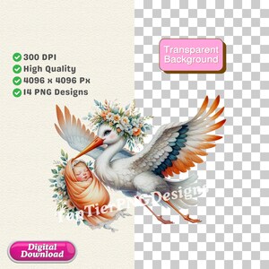 Watercolor Stork Baby Clipart: Nursery Art Bundle (digital Download) - Etsy