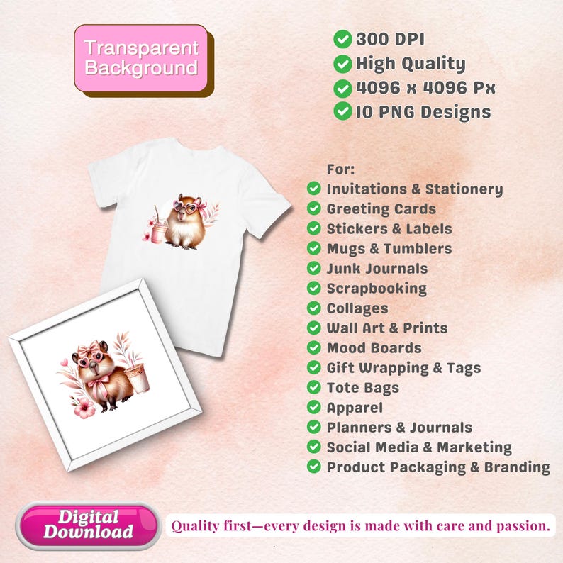 Watercolor Capybara Clipart Bundle, Cute Pink Capybara PNG, Pastel ...