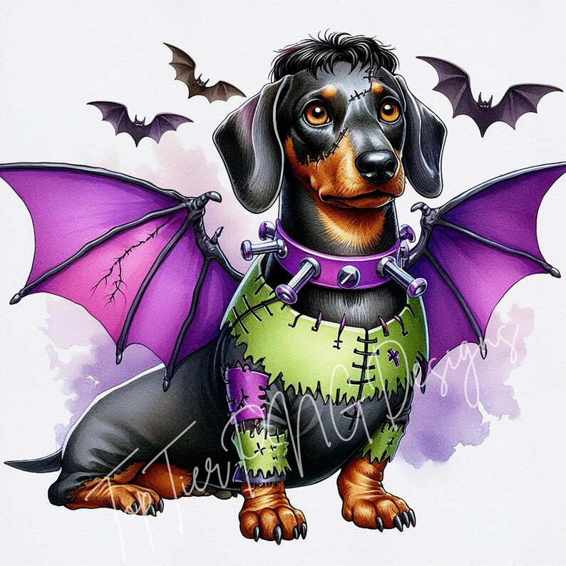 Pastel Frankenstein Dachshund Clipart: Halloween Watercolor Dog ...
