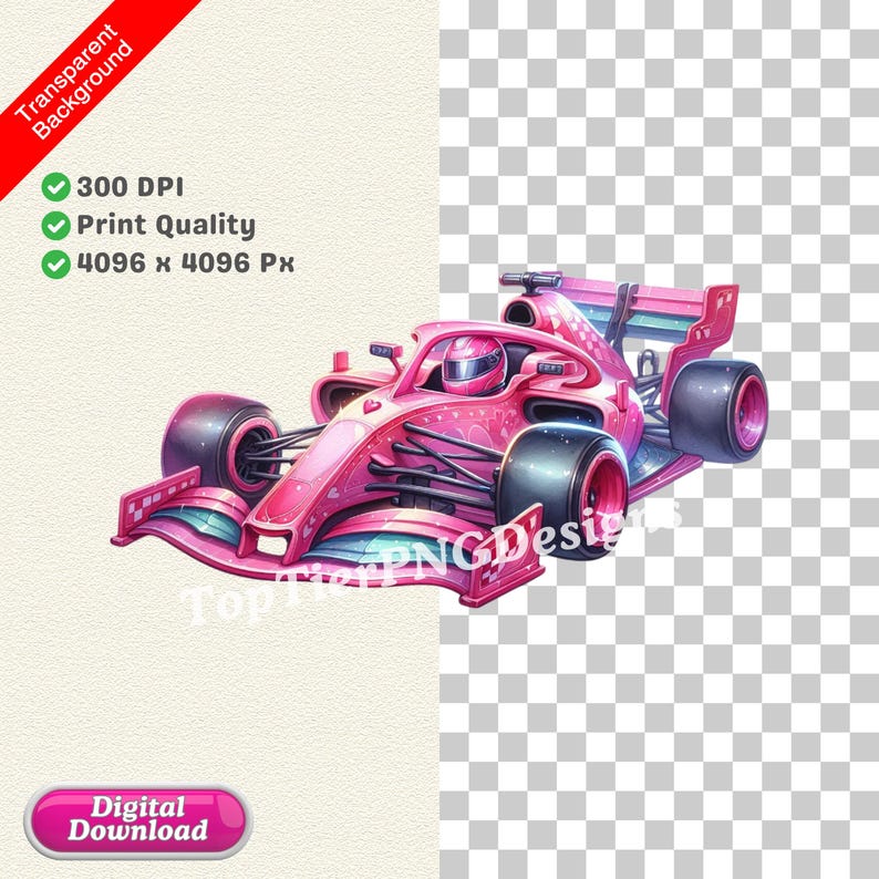Pink Race Car Clipart, Girl Racing Clipart, Digital Download, Cute ...