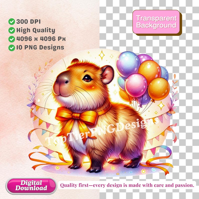 Cute Capybara Clipart Bundle, Watercolor Animal Art JPG, Digital ...