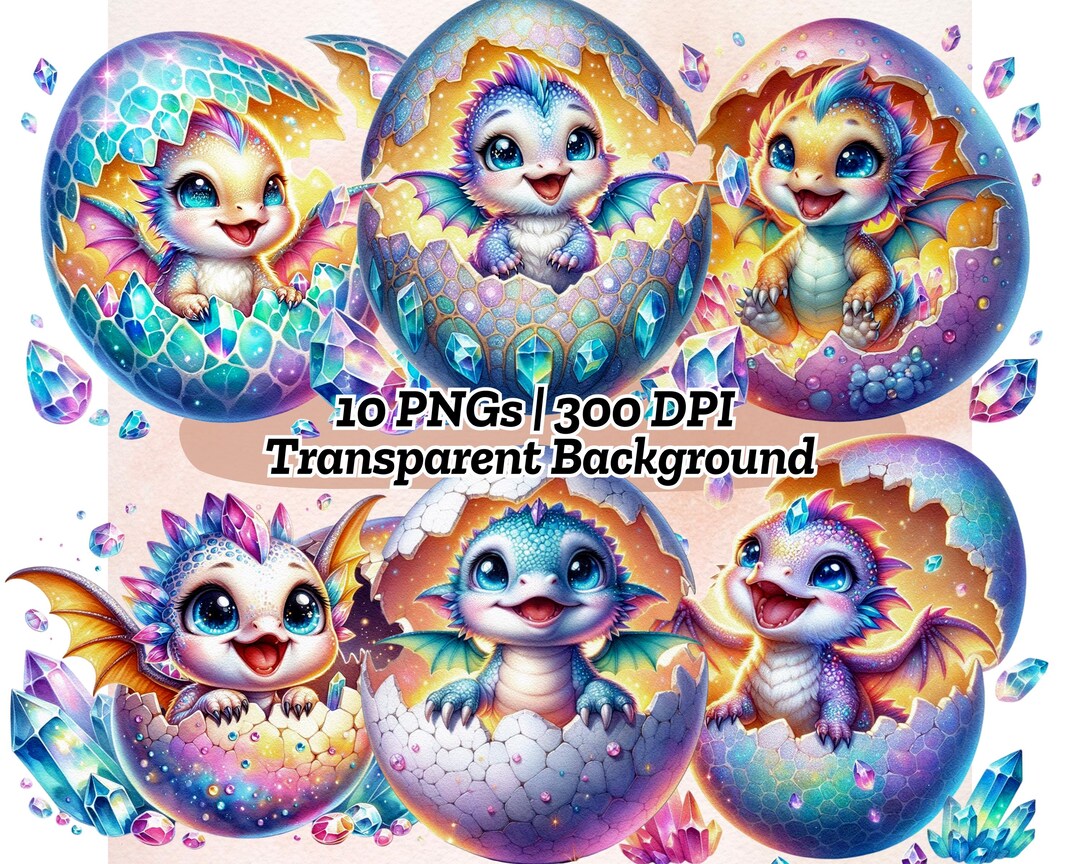 Dragon Egg Clipart, Cute Baby Dragon Clipart , Watercolor Fantasy Art ...