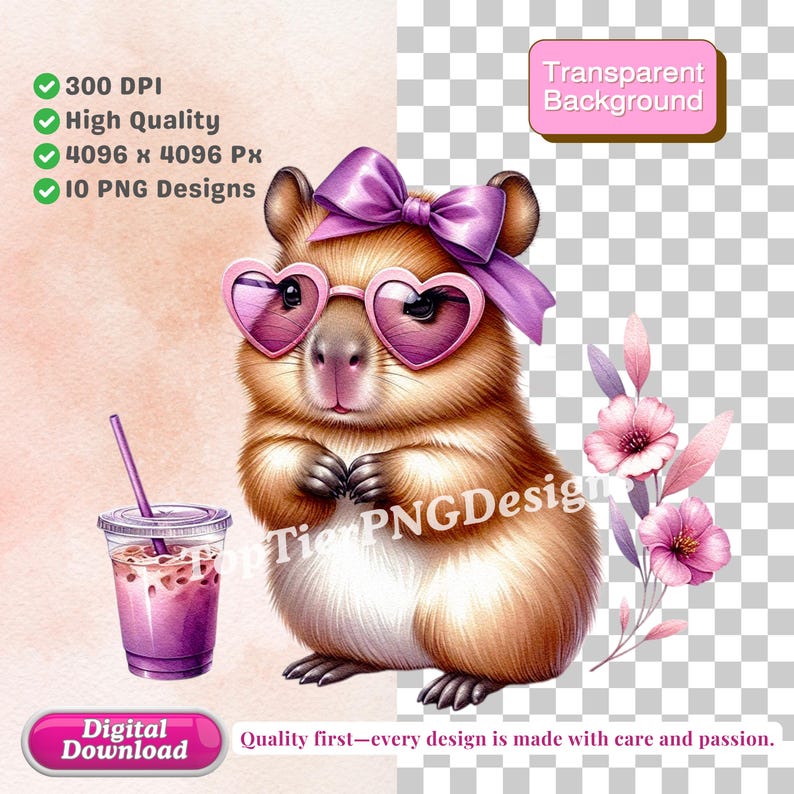 Watercolor Capybara Clipart Bundle, Pastel Animal PNG, Cute Capybara Illustration, Aesthetic ...