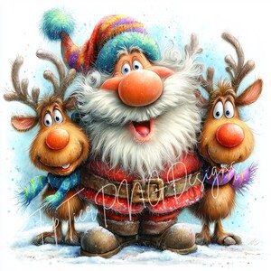 10 Christmas Bundle Clipart, Watercolor Santa and Reindeer, Whimsical ...