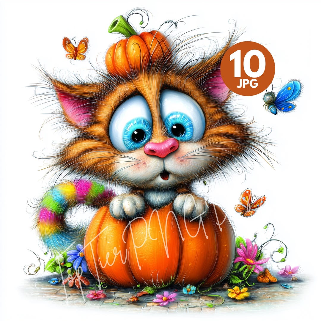 Autumn Cat Clipart Bundle, 10 High Quality 300 DPI Jpgs, Pastel Fall ...