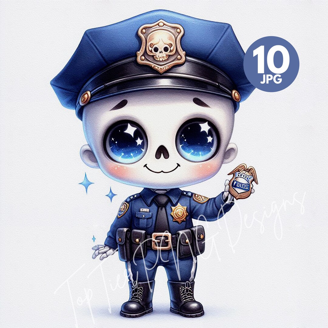 Cute Skeleton Police Clipart, Officer PNG, Law Enforcement Digital Art ...