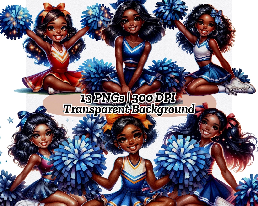13 Black Cheerleader Clipart, Watercolor PNG, Sports Digital Download ...