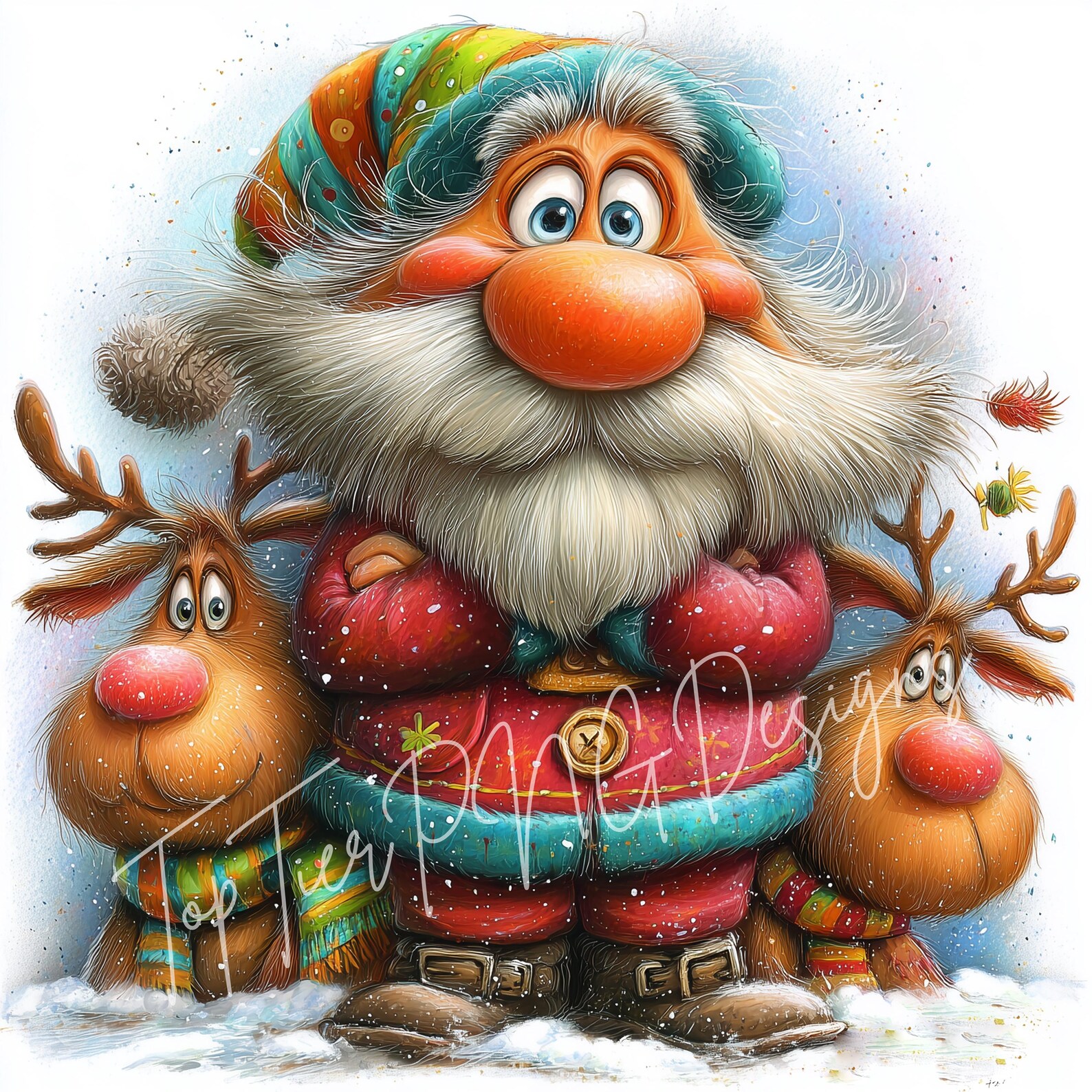10 Christmas Bundle Clipart, Watercolor Santa and Reindeer, Whimsical ...