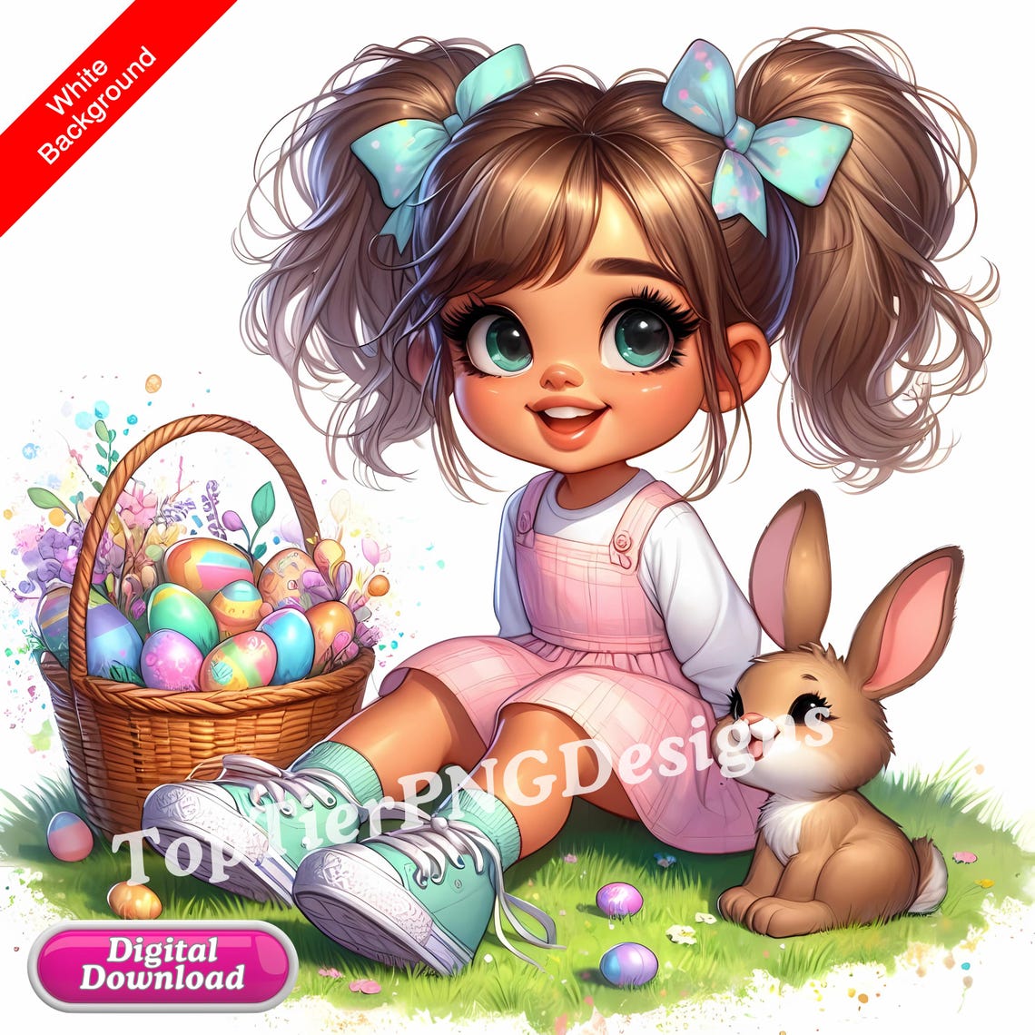 Cute Easter Little Girls Clipart, Black Girl Easter Clipart, Kawaii ...