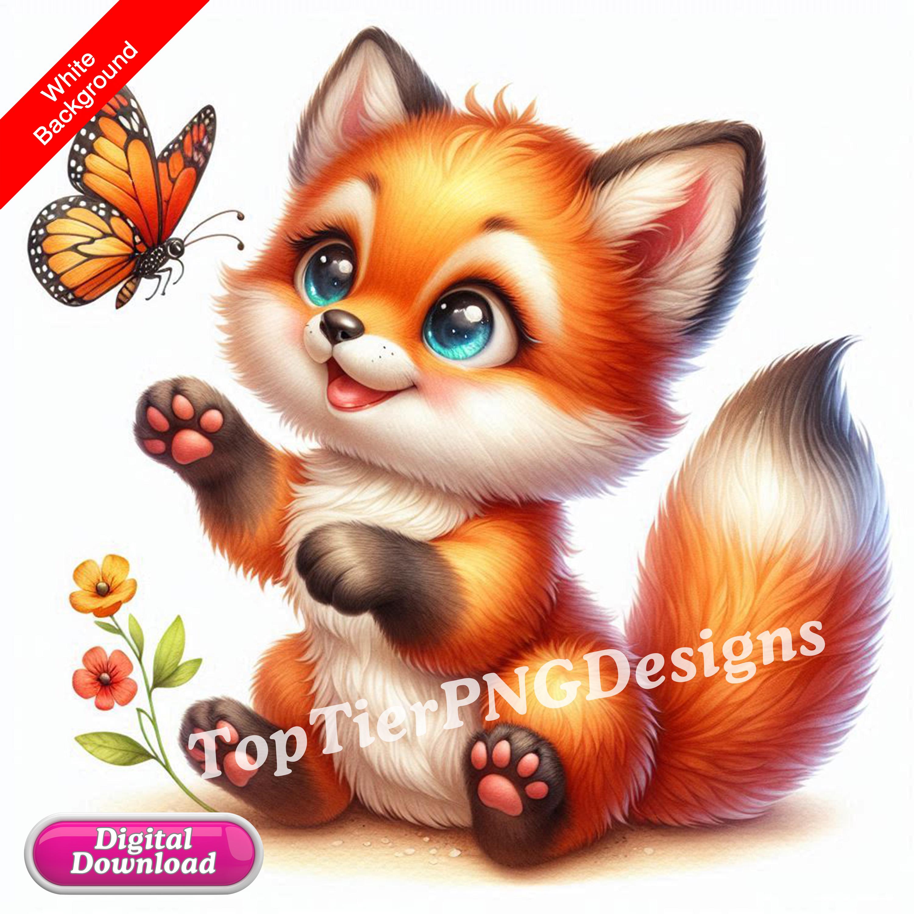 Fox and Butterfly Clipart Bundle, Watercolor Fox and Butterfly Clipart ...