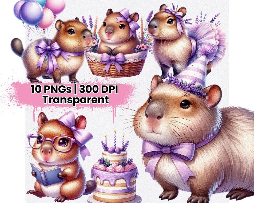 Watercolor Cute Capybara Clipart Bundle, Cute Kawaii Capybara Clipart ...