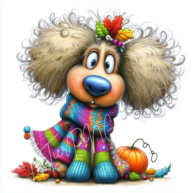 Autumn Dog Watercolor Clipart: Fluffy Pet With Pumpkin (digital ...