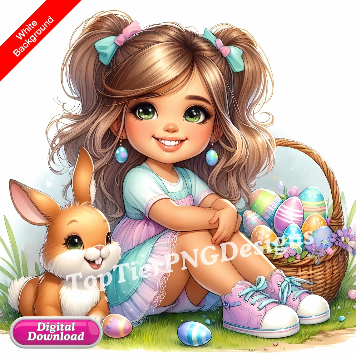 Cute Easter Little Girls Clipart, Black Girl Easter Clipart, Kawaii ...