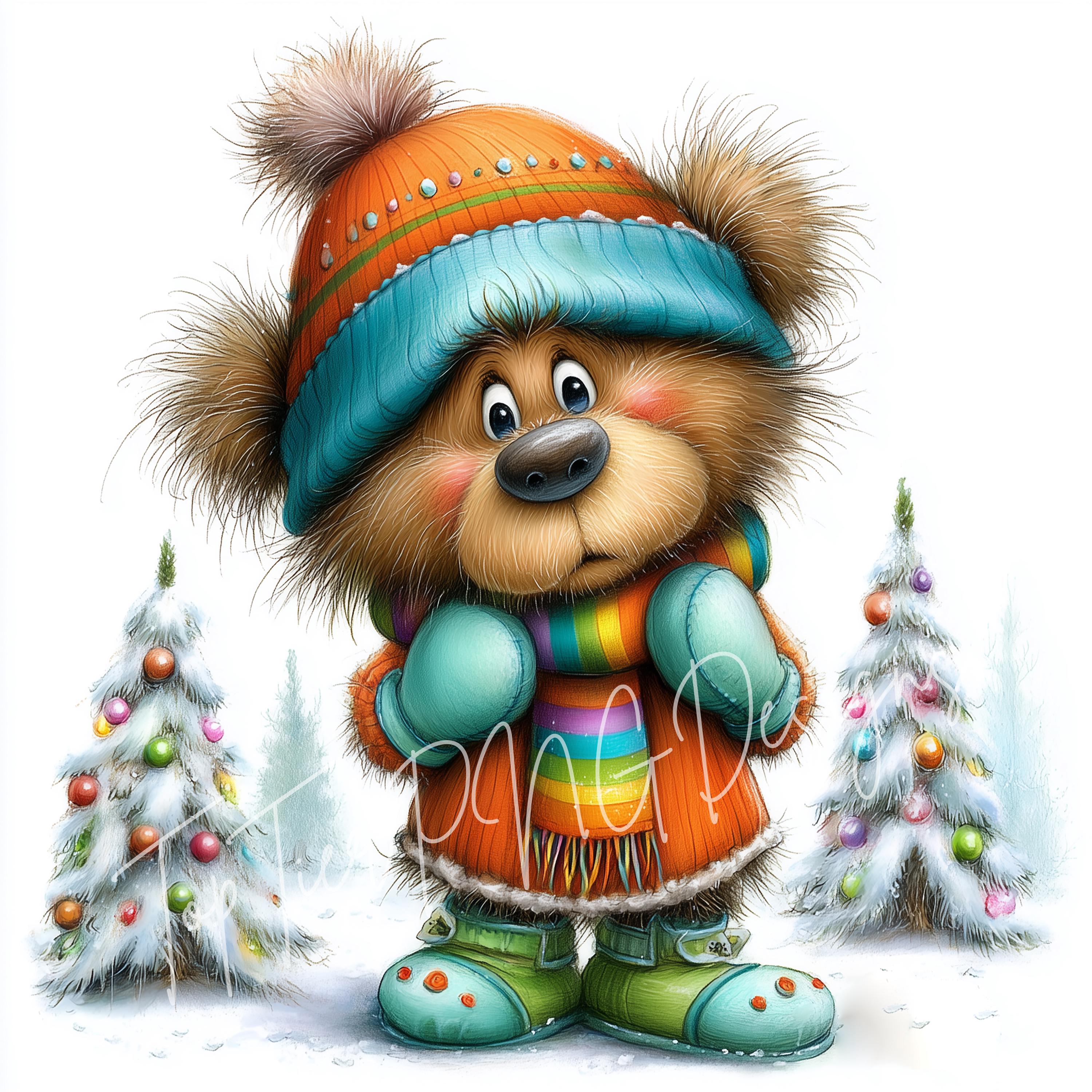 10 Christmas Bear Clipart Bundle, 5 Watercolor Jpgs, Cute Winter ...