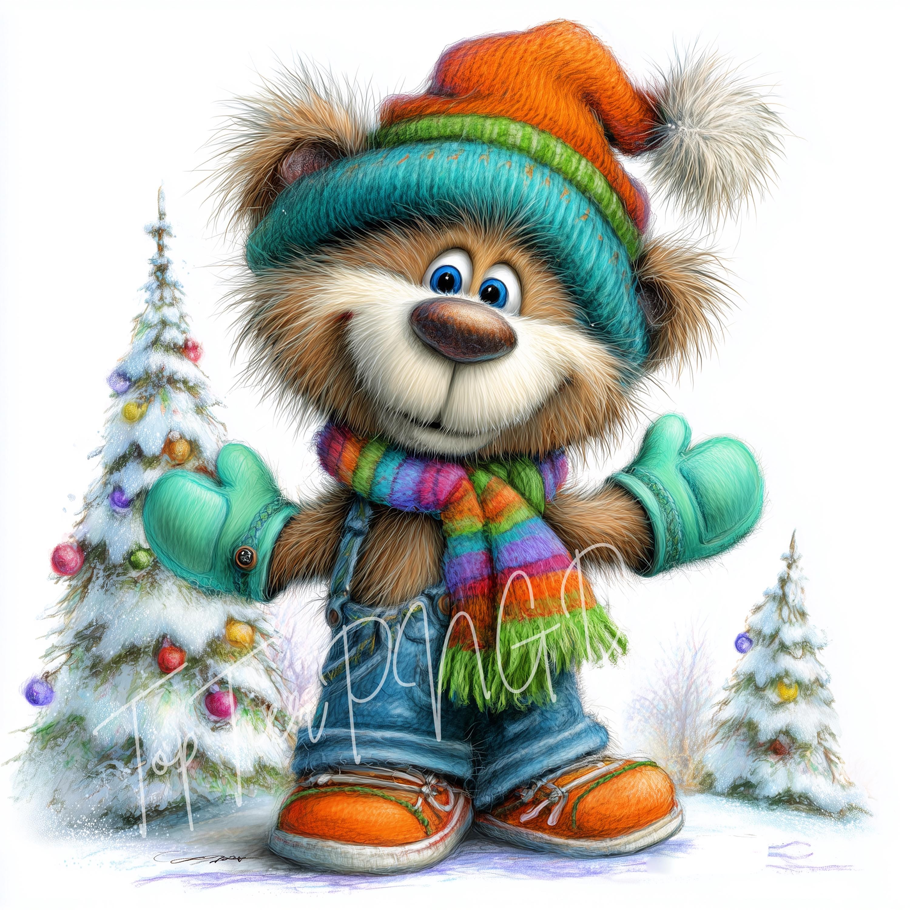 10 Christmas Bear Clipart Bundle, 5 Watercolor Jpgs, Cute Winter ...