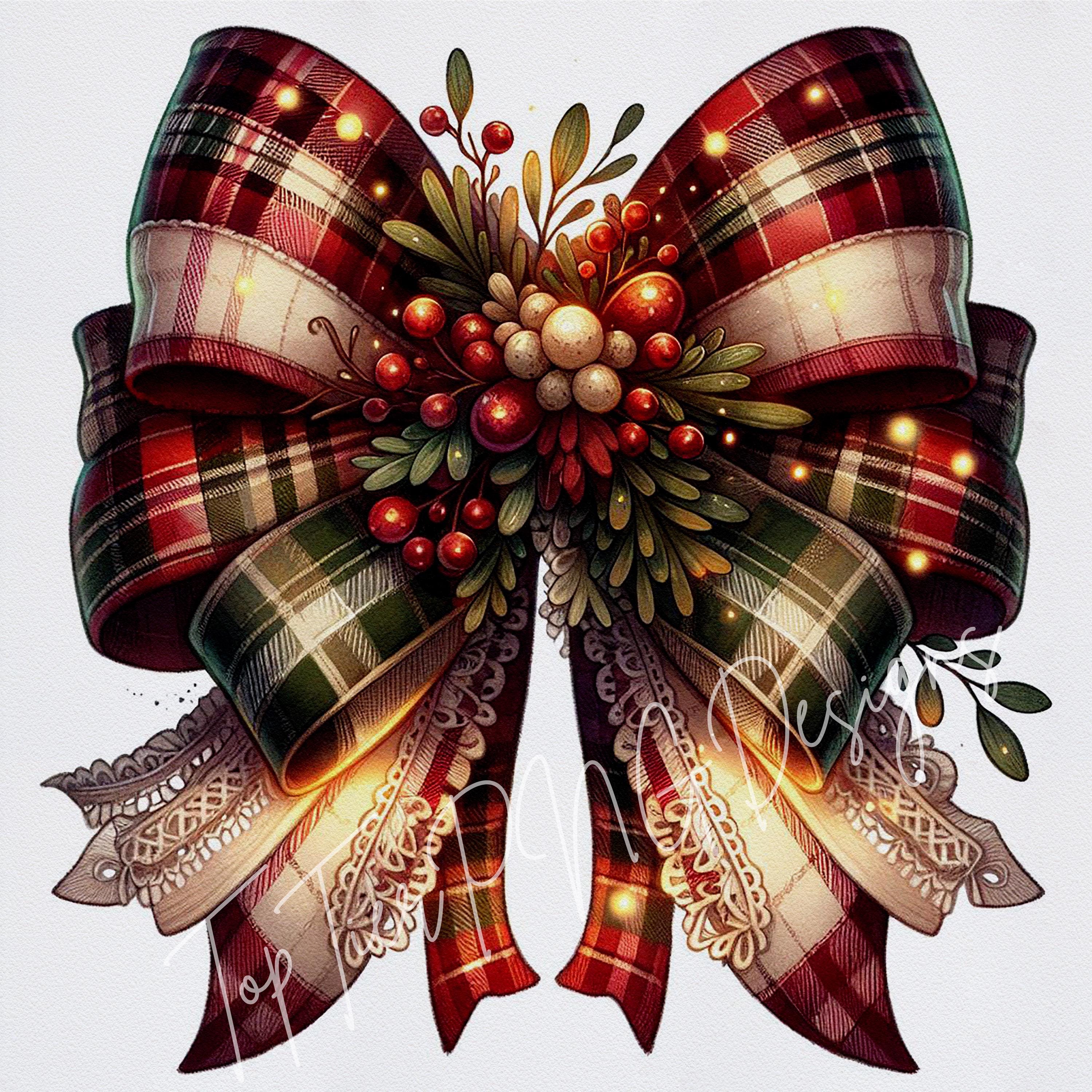 Plaid Christmas Bow Clipart Bundle, Watercolor Clipart JPG, Holiday ...