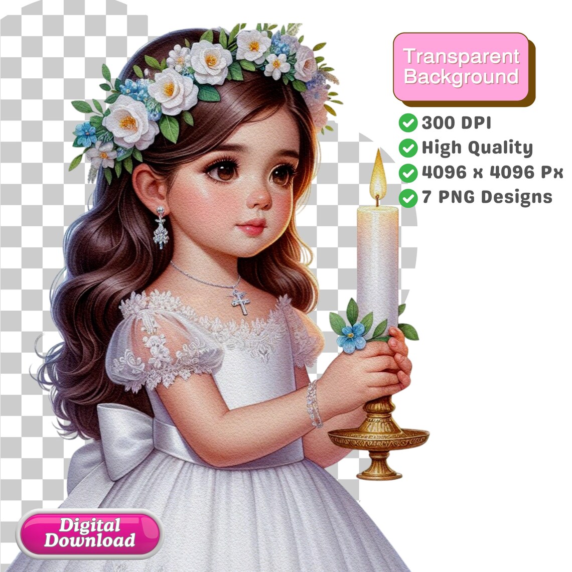 First Communion Girl Clipart, Floral Crown First Communion Clipart ...