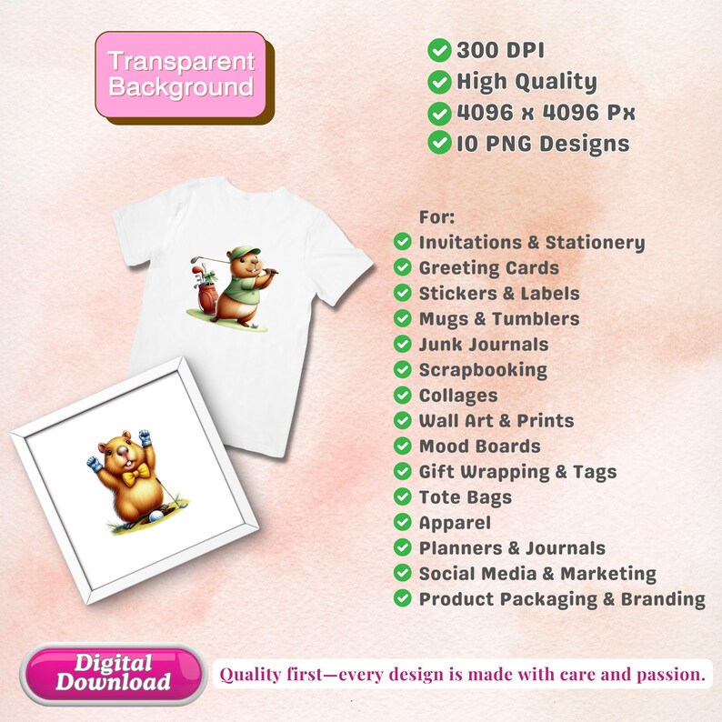 Watercolor Capybara Golf Clipart PNG: Sports Animal Art (digital ...