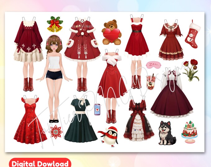 Watercolor Christmas Paper Dolls PNG Set: Whimsical Holiday Clipart ...