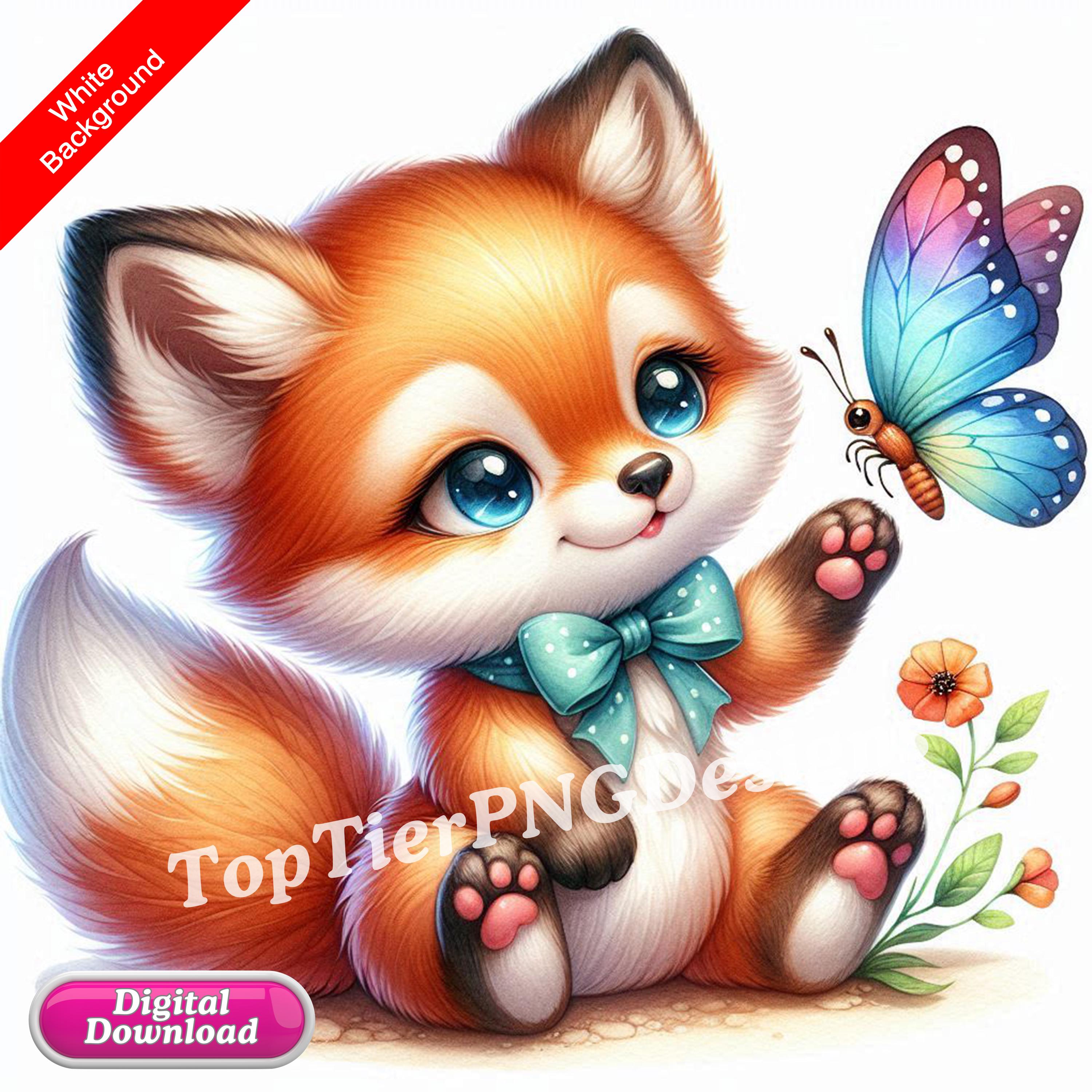 Fox and Butterfly Clipart Bundle, Watercolor Fox and Butterfly Clipart ...