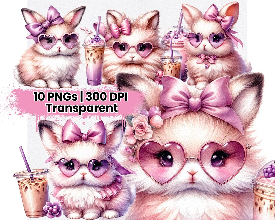 Watercolor Bunny Clipart, Cute Rabbit PNG Bundle, Pastel Animal ...