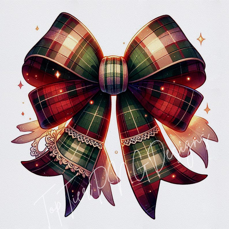 Plaid Christmas Bow Clipart Bundle, Watercolor Clipart JPG, Holiday ...