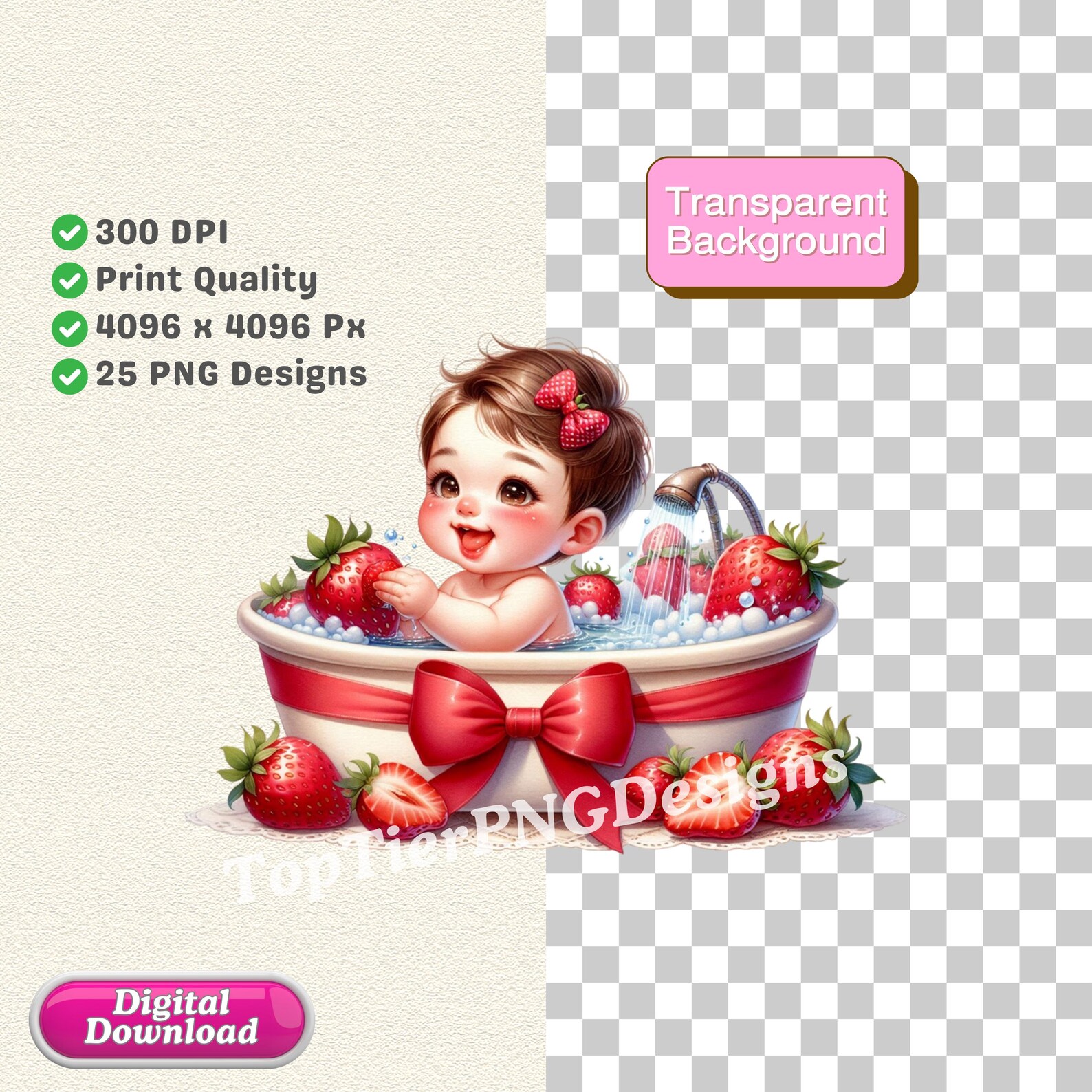 Strawberry Baby Girl Clipart, Watercolor Strawberry Clipart, Cute ...
