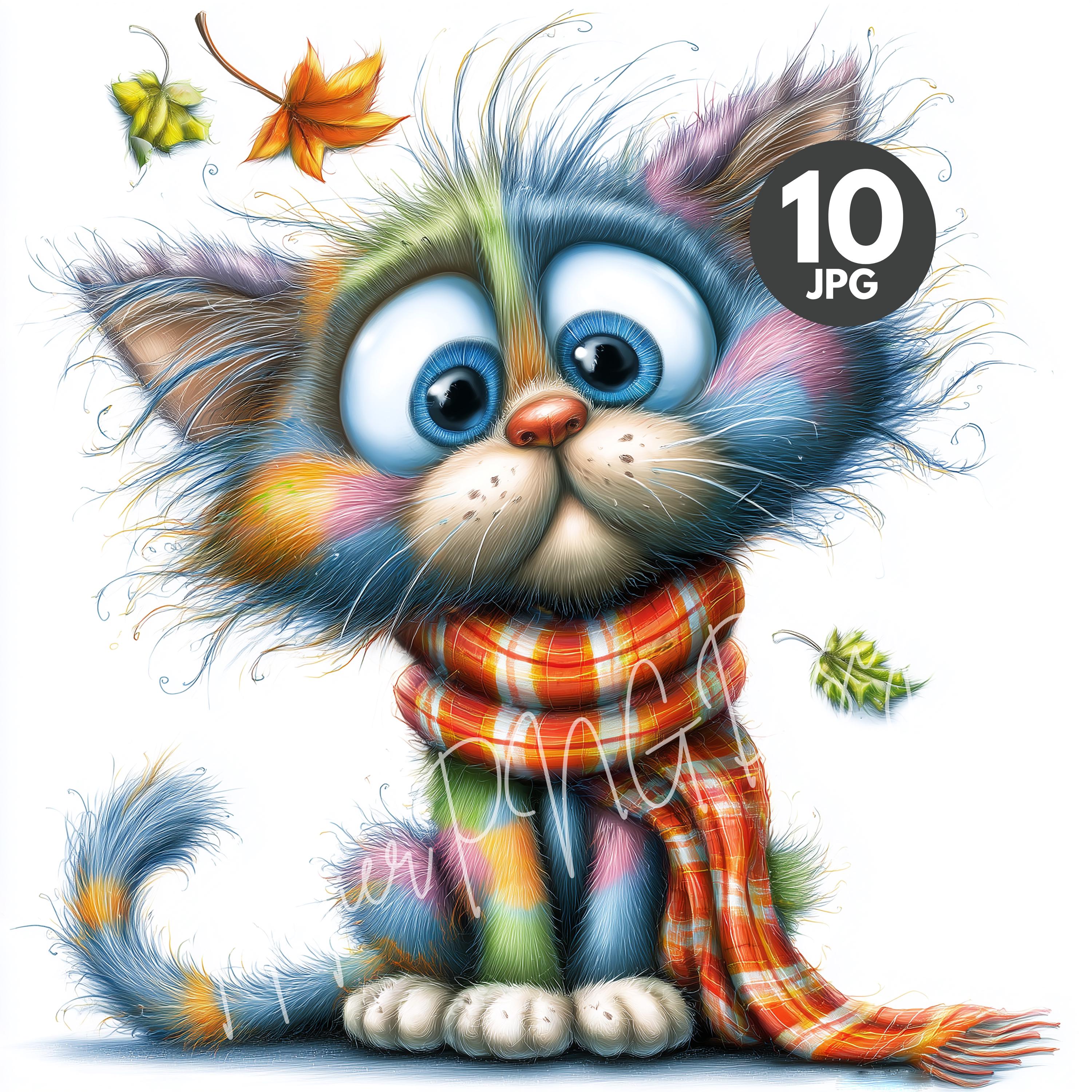 Autumn Cat Clipart Bundle, 10 High Quality 300 DPI Jpgs, Pastel Fall ...