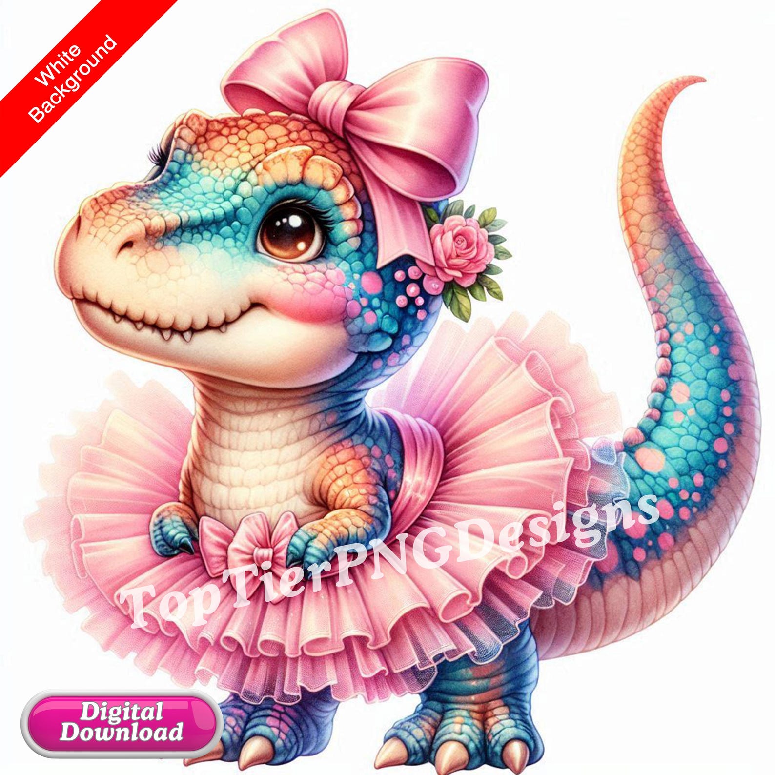 Watercolor Girly Dinosaurs Clipart, Cute Baby Dino Clip Art T-rex, Cute ...