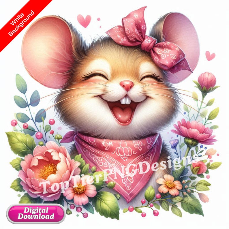 Floral Mouse Clipart Bundle Clipart, Watercolor Floral Mouse, Cute ...