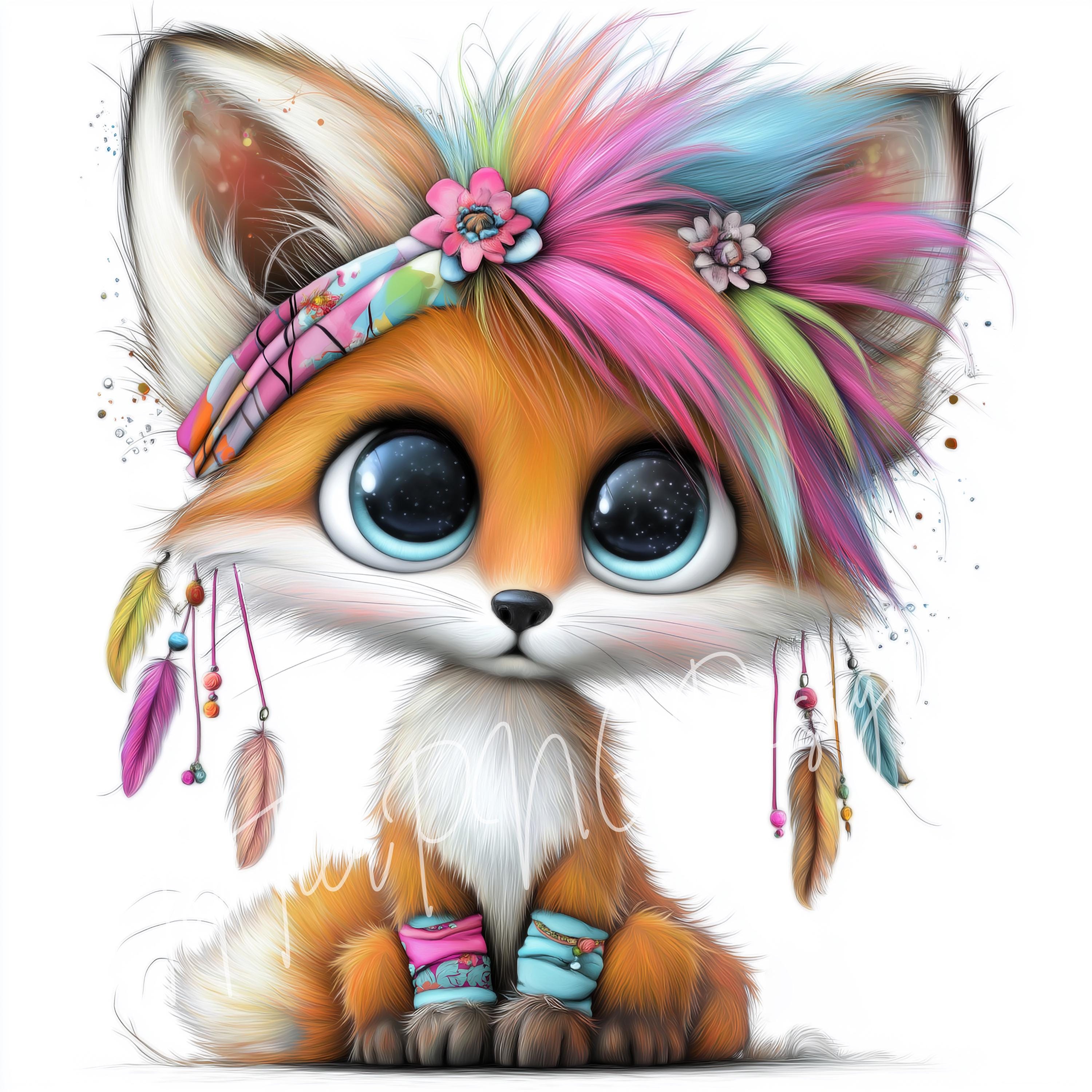 10 Coquette Fox Clipart, Watercolor Baby Woodland Animal JPG, Cute Teal ...