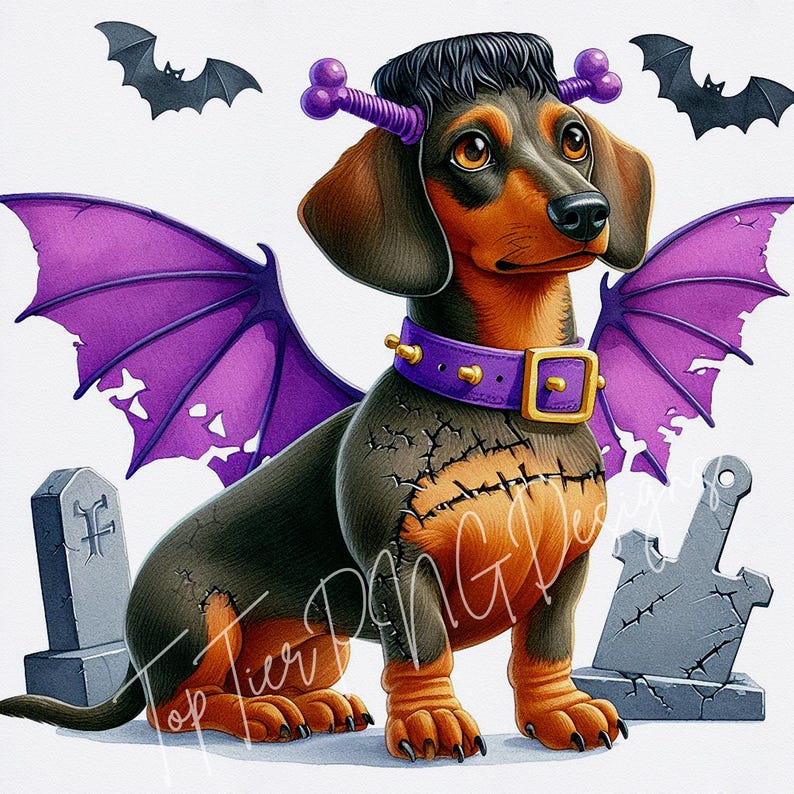 Pastel Frankenstein Dachshund Clipart: Halloween Watercolor Dog ...