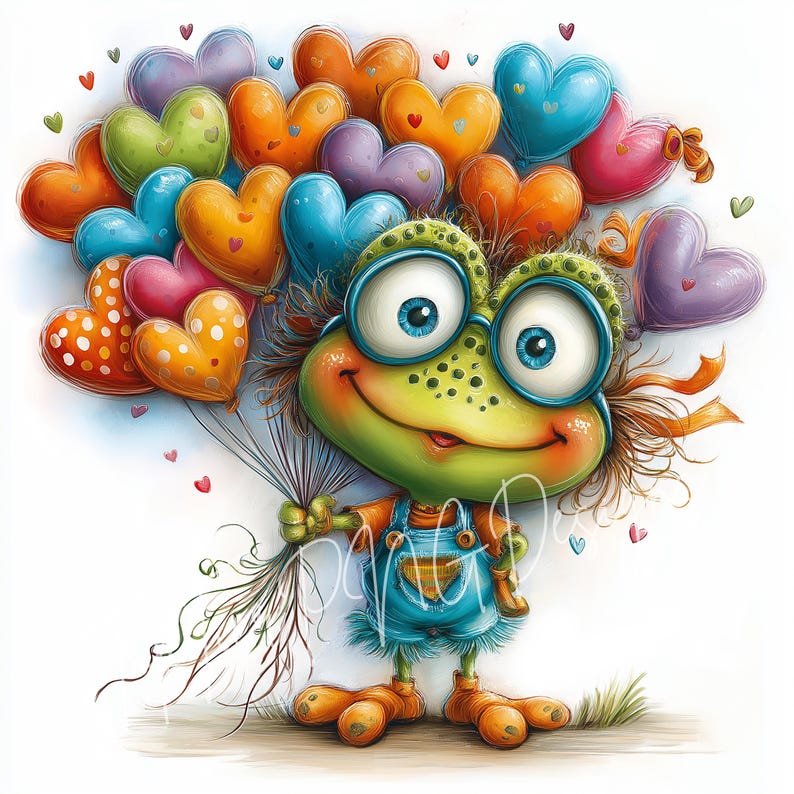 10 Cute Frog Clipart Coquette Balloon Art – Kawaii Animal Printable ...
