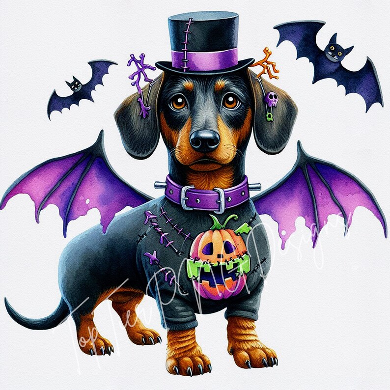 Pastel Frankenstein Dachshund Clipart: Halloween Watercolor Dog ...
