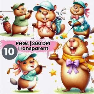 Watercolor Capybara Golf Clipart PNG: Sports Animal Art (digital ...