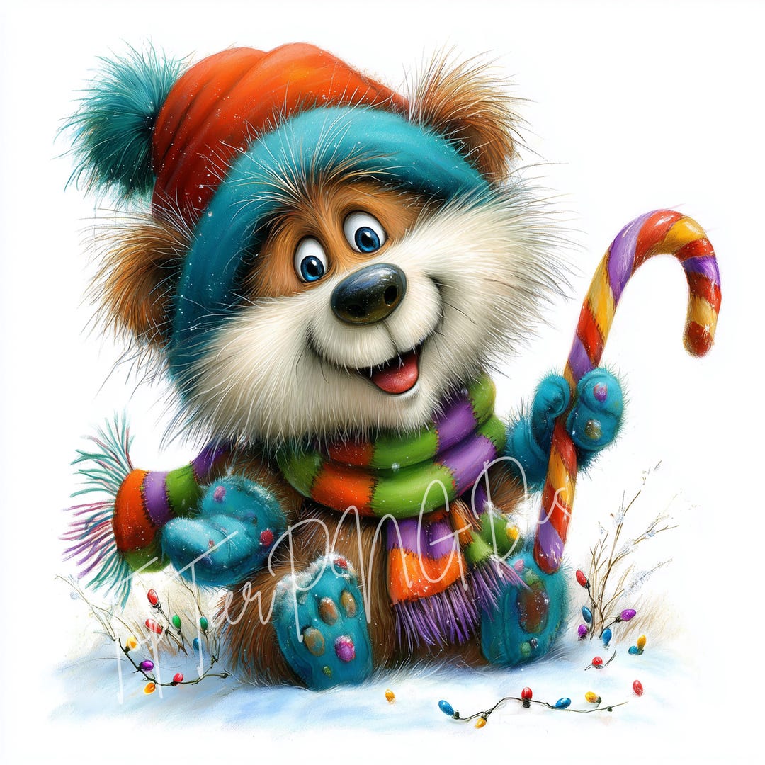 10 Christmas Bear Clipart Bundle, Watercolor Jpgs, Cute Winter Animals ...