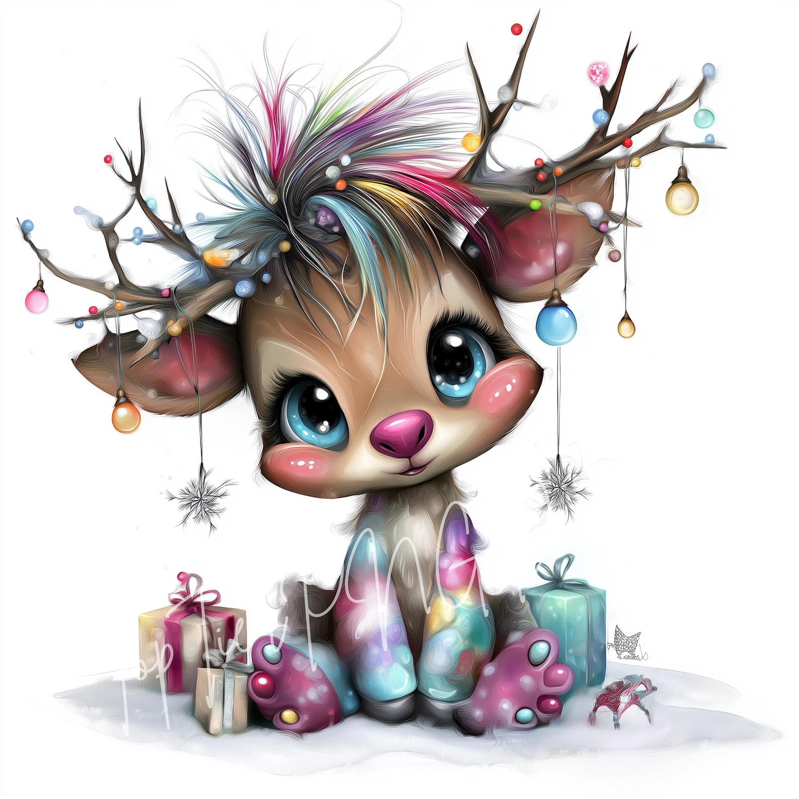 10 Whimsical Reindeer Clipart, Cute Christmas Deer JPG, Pastel Winter ...