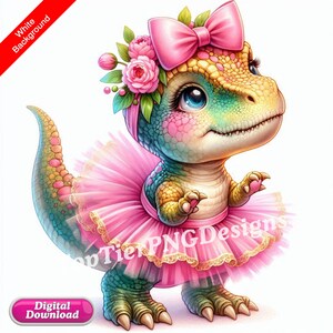 Watercolor Girly Dinosaurs Clipart, Cute Baby Dino Clip Art T-rex, Cute ...