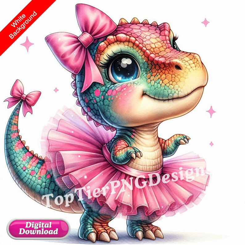 Watercolor Girly Dinosaurs Clipart, Cute Baby Dino Clip Art T-rex, Cute ...