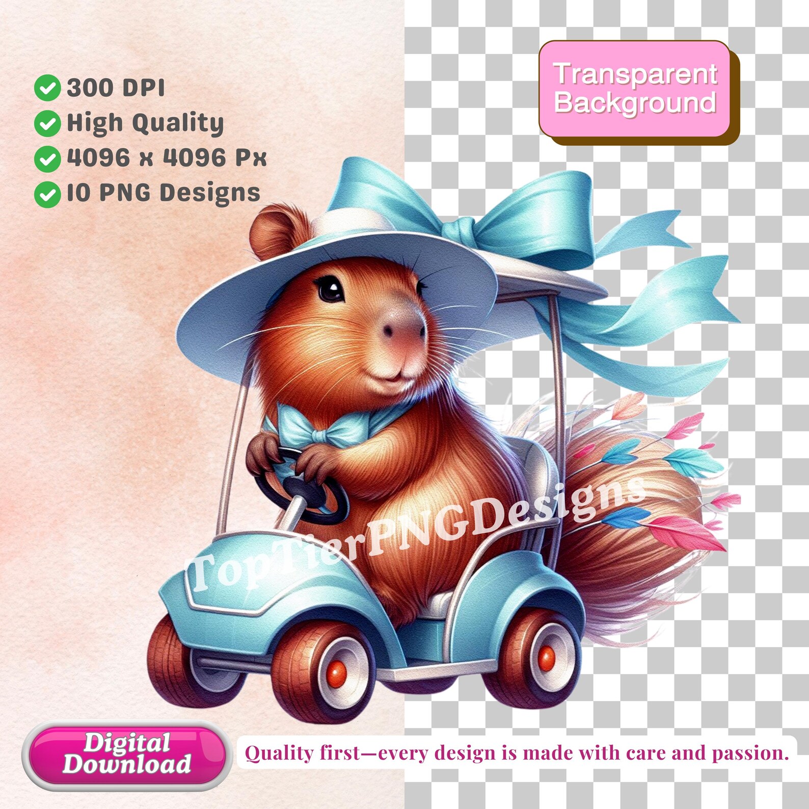 Watercolor Capybara Golf Clipart PNG: Sports Animal Art (digital ...