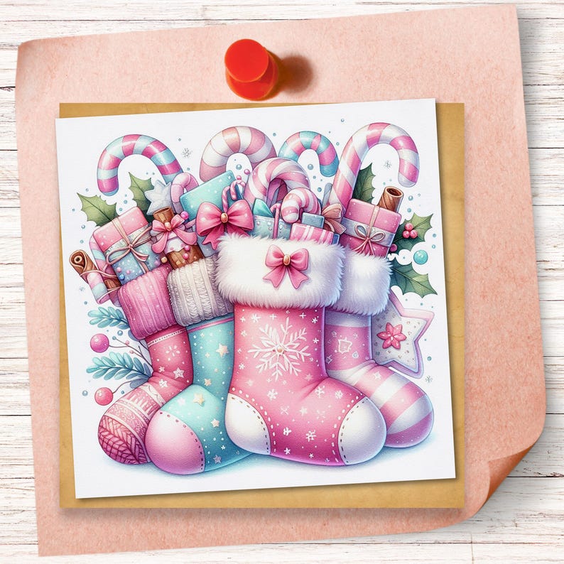 Pastel Christmas Clipart Bundle, Watercolor Silver Pink Decor JPG, Card ...